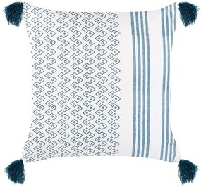 Bavlněný polštář geometrický vzor se střapci bílý/ modrý TILIA Beliani
