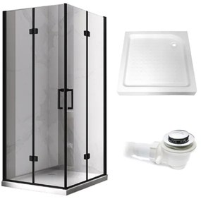 BPS-koupelny Čtvercový sprchový kout HYD-SK08B 80x80 černá/transparent + vanička HYD-SSV-SXL02A bílá