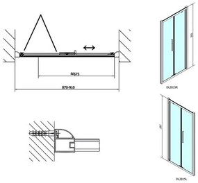 Polysan Lucis Line Sprchové dveře skládací 90 cm, chrom/čiré sklo, DL2815