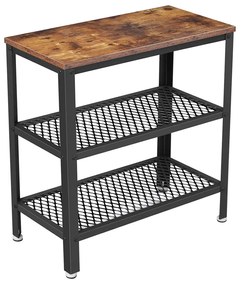 Příruční stolek, malý stolek se 2 síťovanými policemi, rustikální hnědá barva