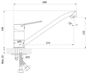 Aqualine Sintra Eco dřezová baterie stojánková 3,8 l/min bez výpusti chrom SX070-01