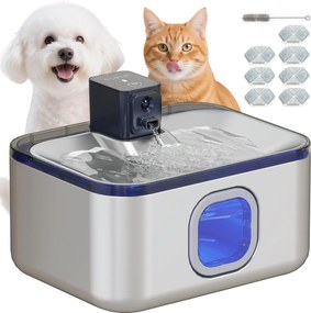 PawHut Nerezová bezdrátová fontána pro kočky 5L - Automatický dávkovač vody pro více domácích zvířat s LED světlem, super tichým čerpadlem, pohybovým