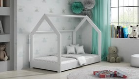 ImportWorld Dětská postel House 80x160 cm D1 + rošt, moření bílá, s matrací
