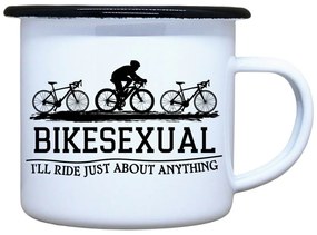 Super plecháček Smaltovaný hrnek plecháček s potiskem Bikesexual Objem: 460 ml