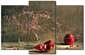 Obraz na plátně - Zátiší - větev a granátové jablko 1274C (150x100 cm)
