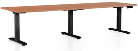 Výškově nastavitelný stůl OfficeTech Long, 260 x 80 cm, černá podnož, třešeň