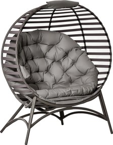 Zahradní křeslo Outsunny Papasan 2-basket s polštáři, oválné křeslo, skládací na balkon a terasu, venkovní/indoor, písek, ocel, 118 x 75 x 139 cm | Ao
