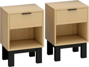 HOMCOM sada 2 úzkých nočních stolků Moderní noční stolky se zásuvkou, otevřená přihrádka 35x26x50 cm, dub