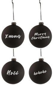 OnaDnes -20% Set čtyř černých skleněných vánočních ozdob J-Line Hitam 10 cm