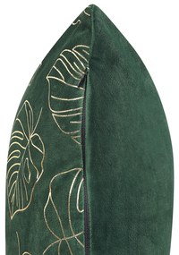 Sada 2 sametových polštářů vzor listů 45 x 45 cm tmavozelené MONSTERA Beliani