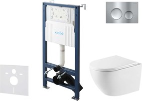 kielle Genesis New - Set předstěnové instalace, klozetu Oudee, Vortex Rimless+, sedátka softclose a tlačítka Gemini New I, lesklý chrom 30528SS56
