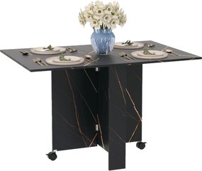 Skládací kuchyňský stůl HOMCOM, skládací jídelní stůl se 2 skládacími deskami, 2 kolečky s brzdami, pro 6 osob, nosnost 20 kg, 120 x 80 x 73 cm, imita