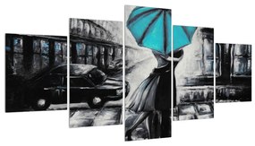 Obraz zamilovaného páru pod deštníkem (150x80 cm)