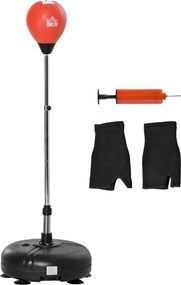 HOMCOM Nastavitelný volně stojící boxovací míč s plnitelným podstavcem a rukavicemi pro dospělé a teenagery Ø45x132-158 cm Černá a Červená
