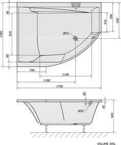 Polysan Tandem L 170 x 130 cm vana asymetrická akrylátová levá 06611