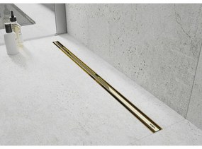 Mexen Flat nerezový sprchový žlab s rotačním 360° sifonem 80 cm, vzor SLIM, zlatá, 1541080