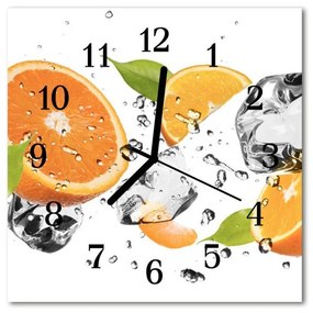 Nástěnné hodiny obrazové na skle - Pomeranč a led