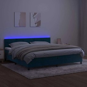 Box spring postel s matrací a LED tmavě modrá 200x200 cm samet 3134487
