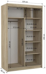 Šatní skříň s posuvnými dveřmi Collin - 120 cm Barva: dub Sonoma