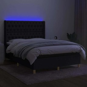 Box spring postel s matrací a LED černá 140x200 cm textil 3139119