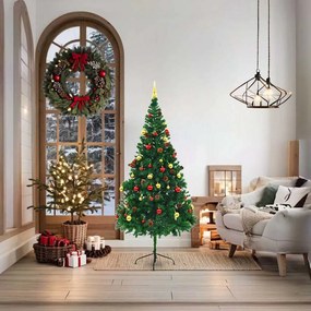 Vánoční stromek s LED osvětlením a baňkami zelený 180 cm 321500