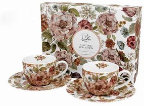 DUO PASTEL FLOWERS WHITE Šálek s podšálkem 90 ml - set 2 ks