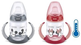 NUK kojenecká láhev na učení Disney Mickey s kontrolou teploty 150 ml červená