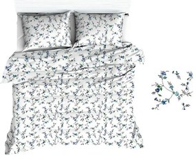 KARO 140x200 kůra povlečení 1127N bílé modré květy 1683E zapínání na knoflíky 100% silná bavlna