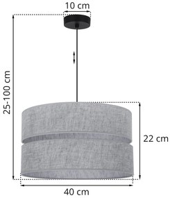 Závěsné svítidlo Jen, 1x šedé textilní stínítko, (fi 40 cm), b