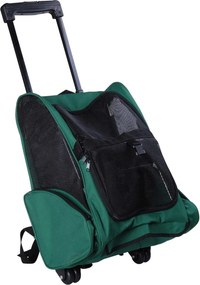 PawHut 2v1 nosič pro domácí mazlíčky - batoh nebo vozík na cestování pro psy a kočky s 2 koly, sklopná hliníková rukojeť a kapsy 42x25x55 cm Zelená