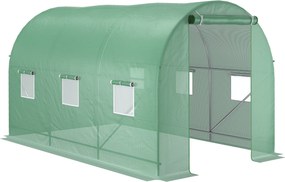 Zelený skleník Outsunny 350x200x200 cm s fólií, Dům na rajčata s dveřmi, 6 okny, Fóliový tunel z pozinkované oceli, PE, stabilní skleník pro rostliny,