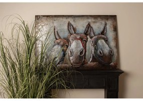 3D šedo-hnědý kovový obraz s oslíky Iron Donkey - 120*6*80 cm
