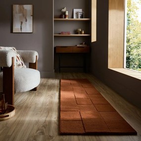 Ručně tkaný vlněný běhoun v terakotové barvě 60x230 cm Checkerboard – Flair Rugs