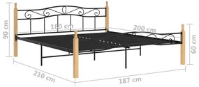 Rám postele černý kov a masivní dubové dřevo 180 x 200 cm,  324916