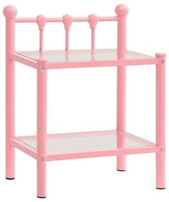 Noční stolek růžový a průhledný 45 x 34,5 x 60,5 cm kov a sklo