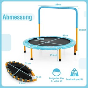 Costway Φ92 cm dětská trampolína s rukojetí mini trampolína do 150 kg nosnost