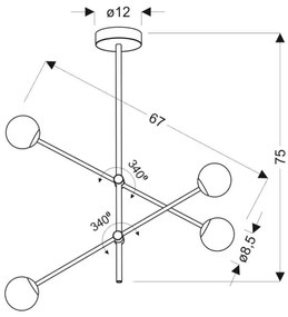 Lustr na tyči PAKSOS 4xG9/5W/230V šedá