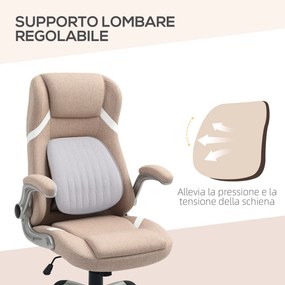 Ergonomická kancelářská židle Vinsetto s sklápěcími područe a opěrkou hlavy, otočná pracovní židle s bederní oporou, nastavitelná výška a houpací fun…