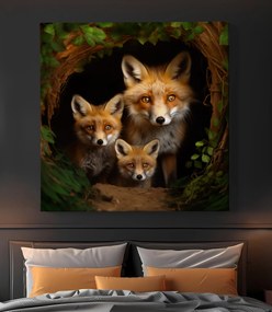 Obraz na plátně - V liščí noře, liška s liščaty FeelHappy.cz Velikost obrazu: 100 x 100 cm