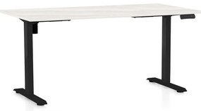 Výškově nastavitelný stůl OfficeTech B, 160 x 80 cm, černá podnož, bílý jasan