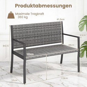 Costway Zahradní lavice ratanová s opěradlem a područkami pro 2 osob