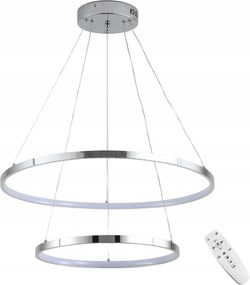 Stropní Svítidlo 2 Kroužky chrom závěsná Led Lustr Dálkový Ovladač 40/60 cm