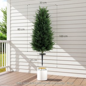 HOMCOM Umělý Cyprus 2-dílná Sada s Podporou do Země 100 cm Plastová Umělá Rostlina, Umělé Rostliny, Umělý Strom Jako Skvělá Dekorace pro Kancelář, Ob…