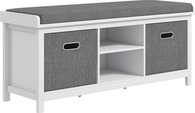 HOMCOM Botník se skládací policí a 2 vyjímatelnými šuplíky, 105x35x47 cm, Bílá a Šedá | Aosom