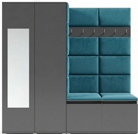Předsíňová stěna Trinity 8 s čalouněnými panely, 190 cm, grafit/ azurová