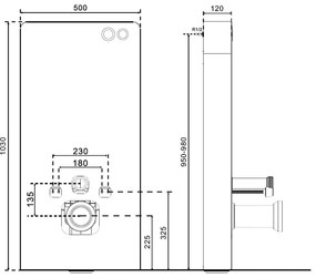 Mexen Tex Air G, nadomítkový rám s pneumatickým ovládáním pro WC, černé sklo, 61150A-70