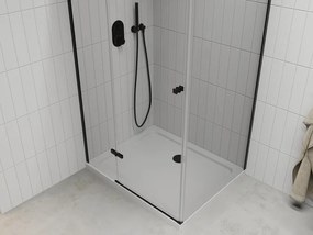 Mexen Roma, sprchový kout s 1-křídlými dveřmi 80 (dveře) x 100 (stěna) cm, 6mm čiré sklo, černý profil, slim sprchová vanička 5cm bílá s černým sifonem, 854-080-100-70-00-4010B