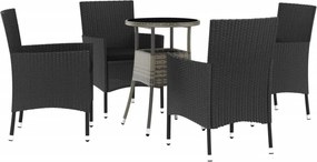 5dílný zahradní bistro set s poduškami černý polyratan 3187427