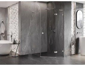 Mexen Lunar, L pětiúhelníkový sprchový kout naklápěcí vpravo 80 x 90 cm, 8mm čiré sklo, ocelový profil, 831L-080P-090L-97-00-P