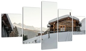 Obraz - horská chata ve sněhu (125x70 cm)